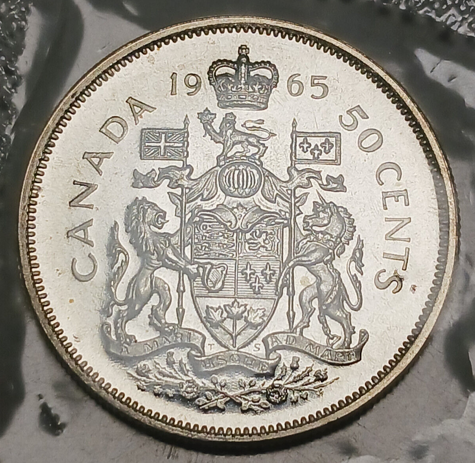 1965 UNC Canada 50 Cents 80% Silver - Canadian Half Dollar $0.50 ...