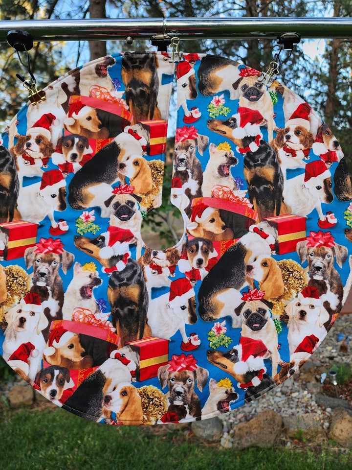 Handmade Mini 19" Christmas tree skirt DOGS PUPPIES PUPPY PETS POLKA ...