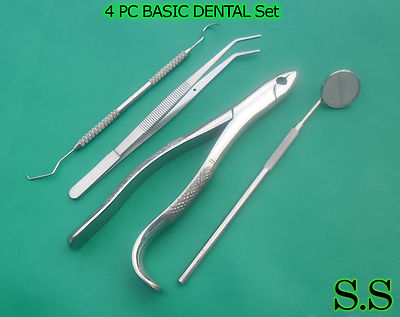 4 PC BASIC DENTAL EXTRACTING FORCEPS # 99A COLLEGE PLIERS PROBE MIRROR ...