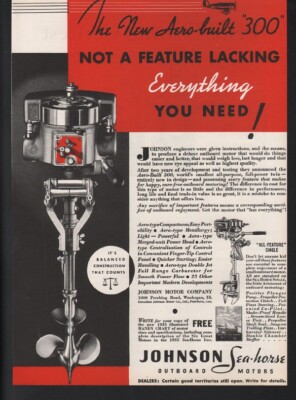 1935 JOHNSON AERO-BUILT 300 OUTBOARD MOTOR ENGINE SPORTSMAN BOAT ...