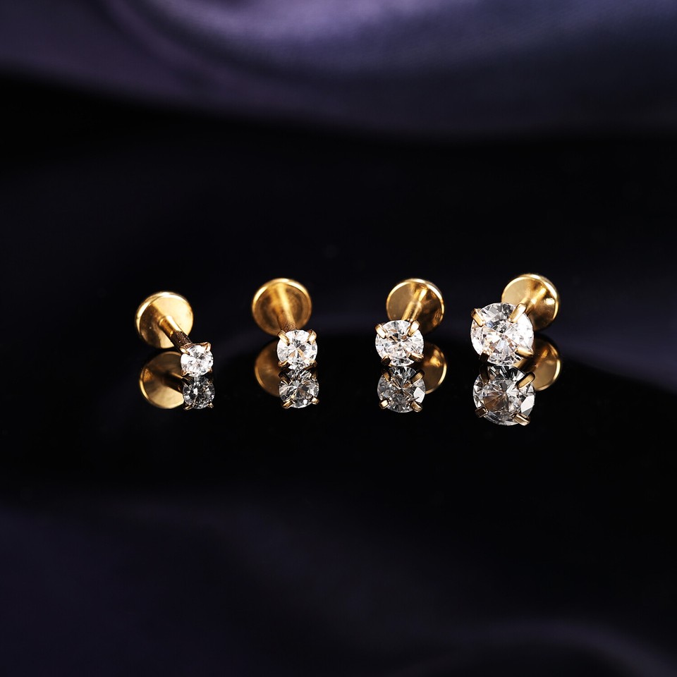 12/15/16Pcs Stainless Steel Lip Studs Threaded Stud Earrings CZ Labret ...