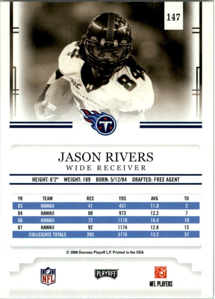 2008 Playoff Prestige #147 Jason Rivers Rookie | eBay