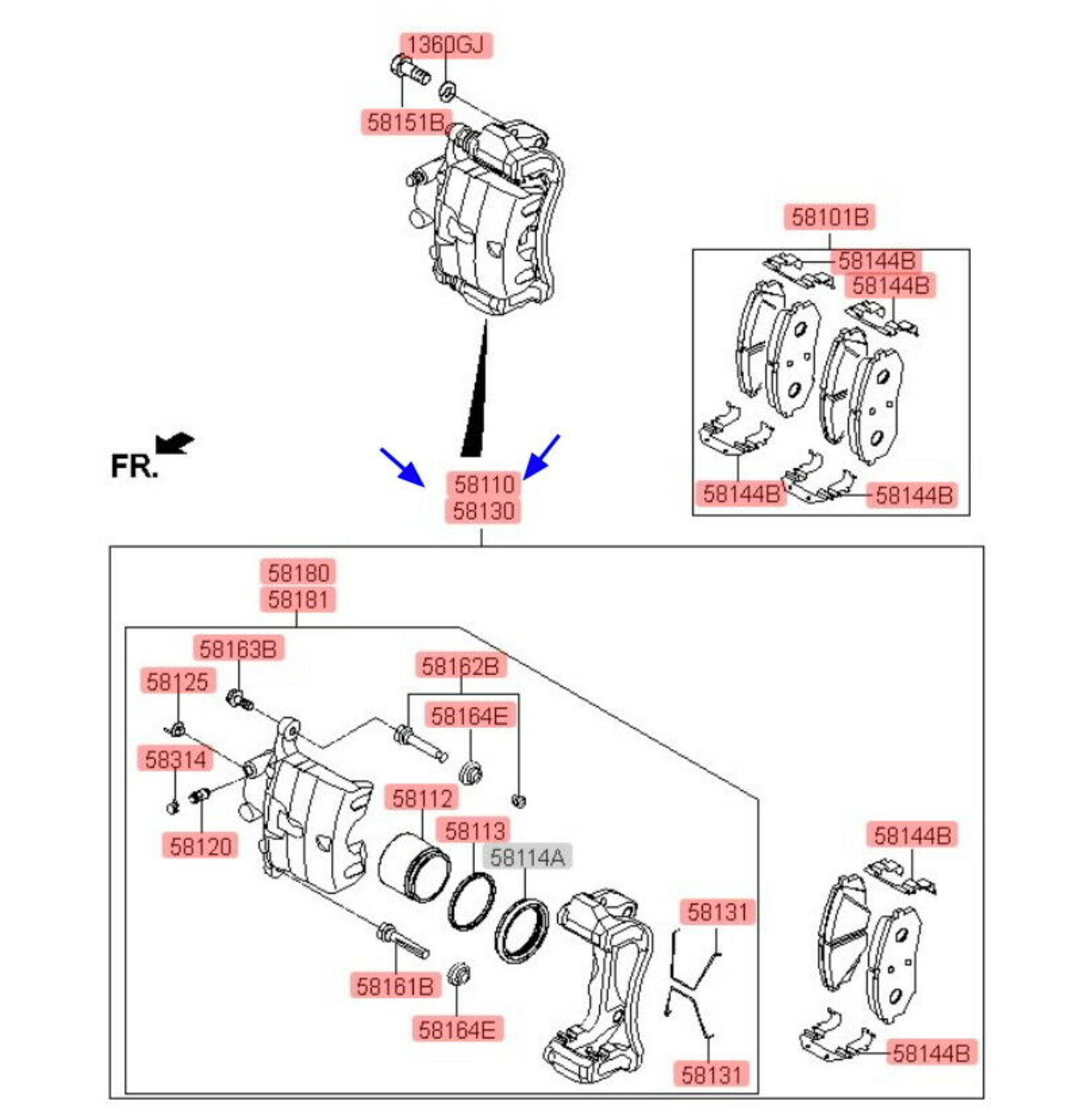 OEM 58210-L1050 (E-Parking) Disc Brake Pad+Caliper Wheel RR/LH for Kia ...