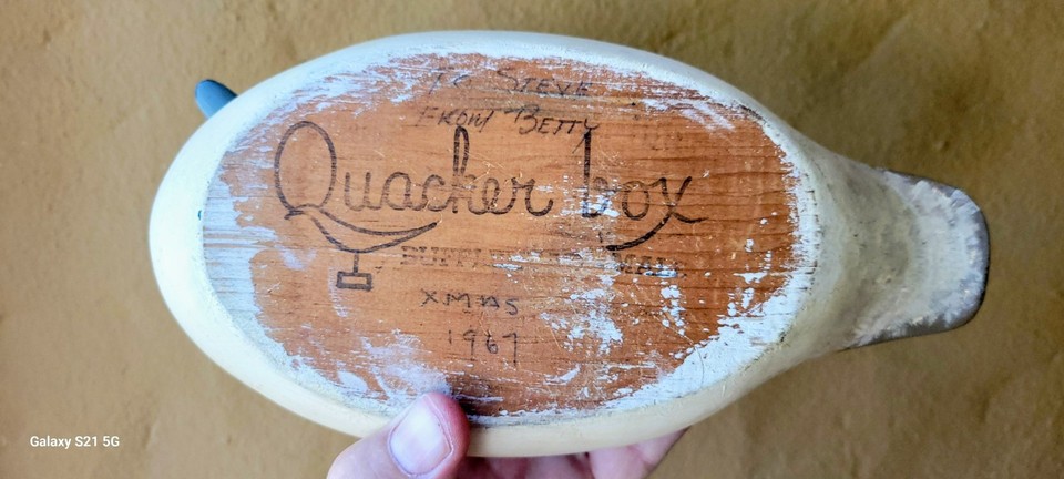 Vintage Quacker Box Male Wood Buffle Head Bufflehead Duck Decoy Glass ...