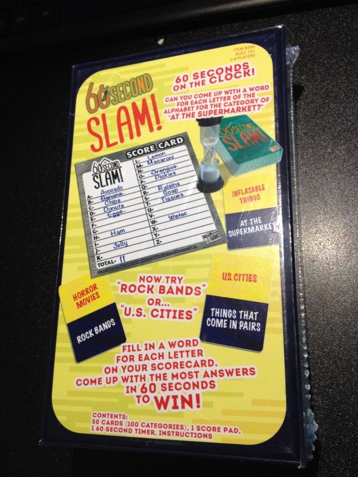 60 Second Slam! Race The Clock Alphabet Board Game 2-4 Players *Sealed ...