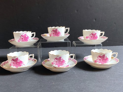 6 sets of Herend Porcelain "Chinese Bouquet " Rust mocha /demitasse ...