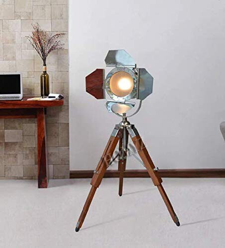 Modern Table LampMarine Studio Searchlight Adjustable Wood Tripod Base ...