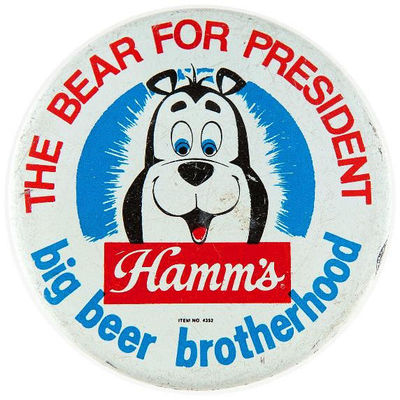 HAMM’S BEER SPOOF THE BEAR FOR PRESIDENT BUTTON. | eBay