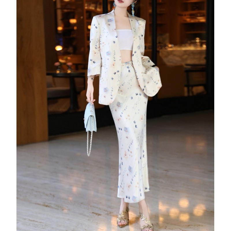 Temperament Imitation Acetic Acid Suit Skirt Floral Jacket Shirt Skirt ...