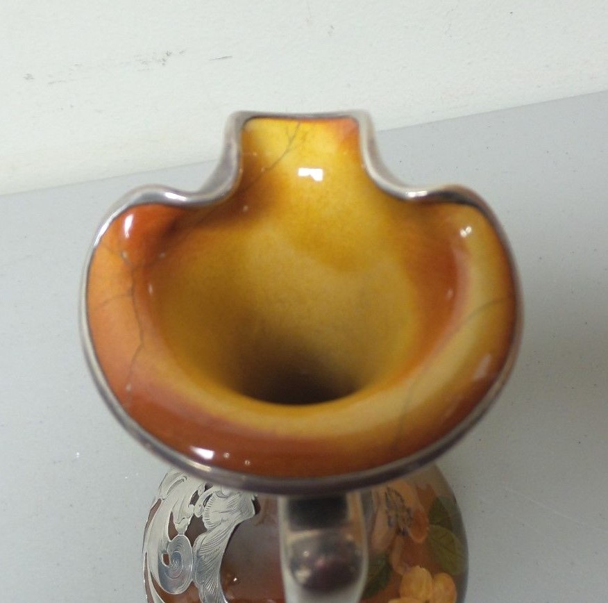 RARE 19th C. ROOKWOOD ART POTTERY 9.25" SILVER OVERLAY EWER, MARY ...