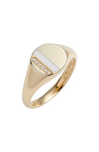 EF Collection Diamond & Enamel Stripe Signet White Size 3.5 Pre-owned ...