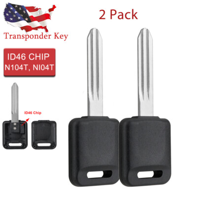 2 Replacement Transponder Ignition Key Uncut Blank for Nissan N104T ...