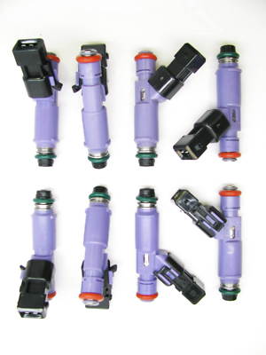 SET of 8 BRAND NEW 24 lb FORD RACING FUEL INJECTORS w/adapters, M-9593 ...