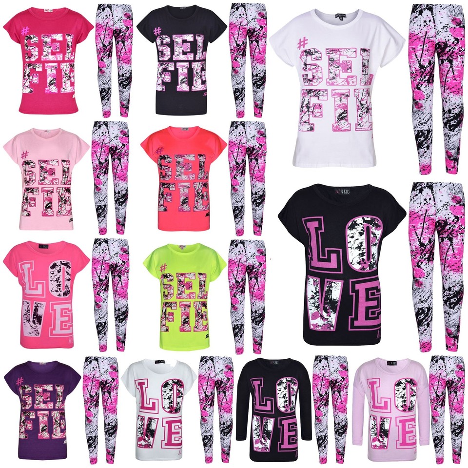 Kids Girls Top LOVE T Shirt & Splash Print Fashion Legging Set Age 7-13 ...