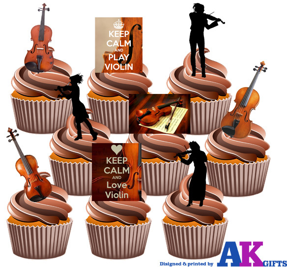 Violin Party Pack 36 Edible Stand Up Cup Cake Toppers Classical ...