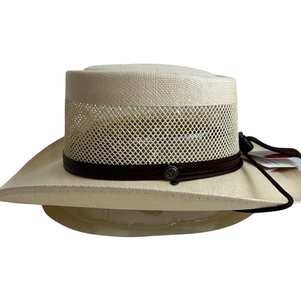 American Hat Makers Cream Panama Straw Hat Gambler Western Style with ...