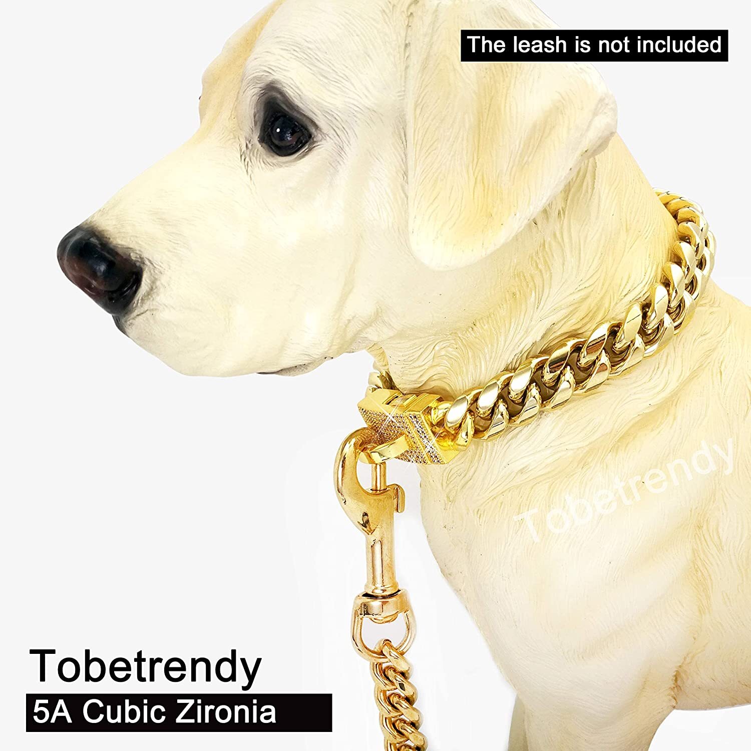 24in Stainless Steel 18K Gold Plated Curb Cuban Chain Pet Dog Collar ...