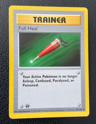 1999 POKEMON BASE SET TRAINER 1st Ed. Full Heal w/3D stamp shadowless ...