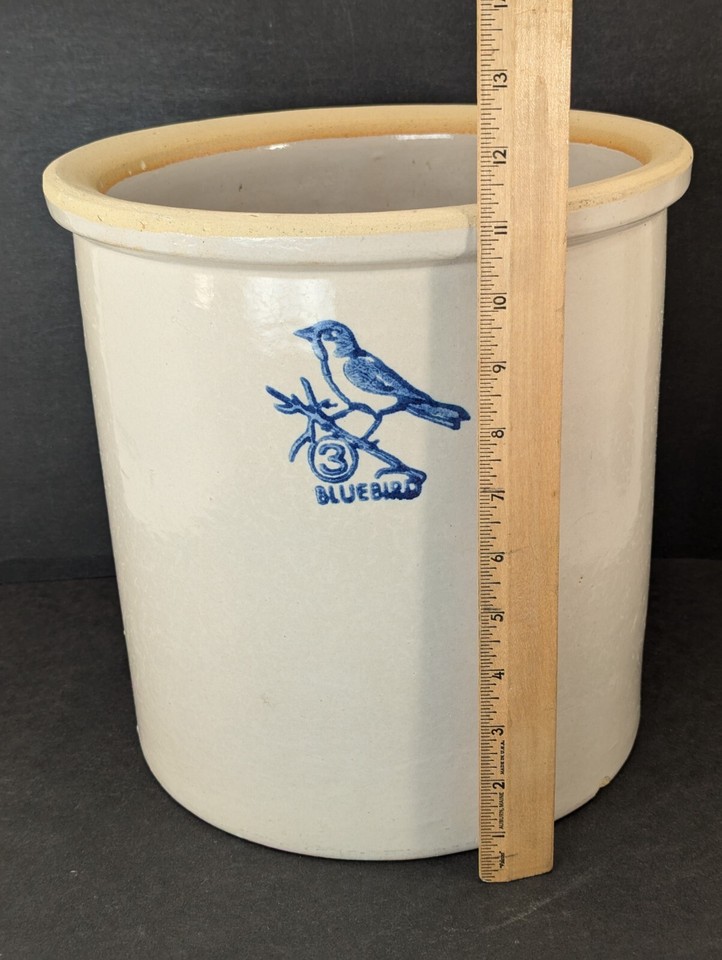Vintage Bluebird 3 Gallon Stoneware Crock Cobalt Bird On Branch Logo | eBay