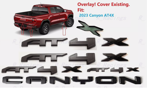 5PC Matte Black Grill Door Rear AT4X Canyon OVERLAY Emblem 2023-2024 ...