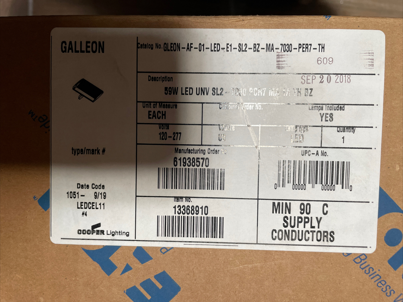 (C) Eaton Galleon 59W LED 120/277V SL2 Bronze Luminaire GLEON-AF-01-LED ...