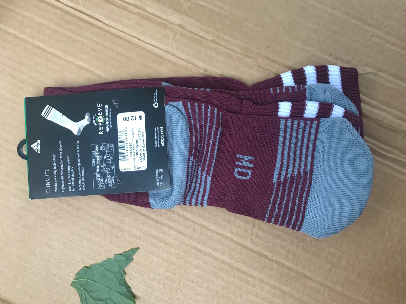 ADIDAS Copa Zone Cushion III OTC Soccer Socks SIZE M Maroon White GRAY ...