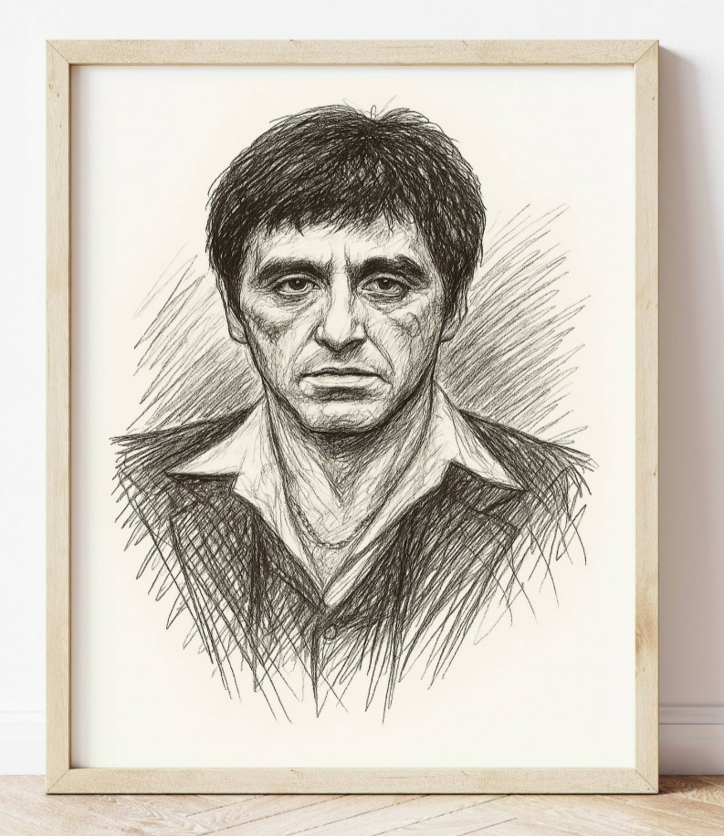 TONY MONTANA SCARFACE DRAWING PRINT PORTRAIT SKETCH 8" x 10" WALL ART ...