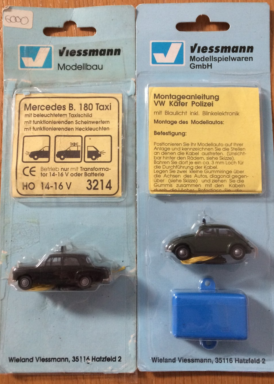 HO / OO Viessmann 3042 VW Beetle police car & 3214 Mercedes taxi 14-16v ...