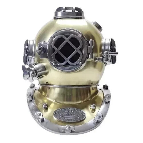 18" Steel Diving Helmet US Navy Mark V Deep Sea Scuba Antique Divers ...