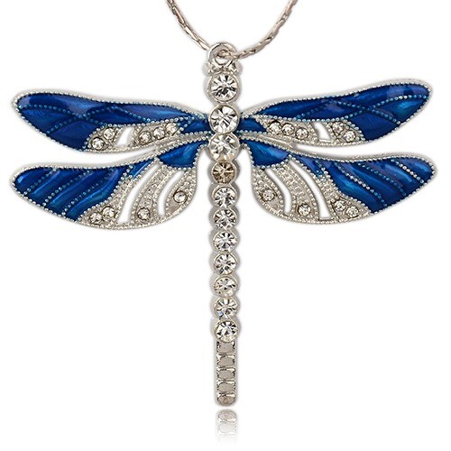 2Pcs Rhinestone RoyalBlue Platinum Alloy Enamel Dragonfly Big Pendants ...