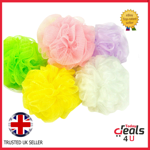 5 x Bath Shower Sponge Mesh Scrunched Body Wash Scourer Puff Shower Net ...