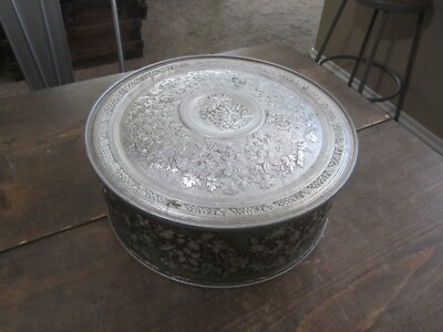 Vintage Tin Container Large Round By Guildcraft New York USA Silver ...