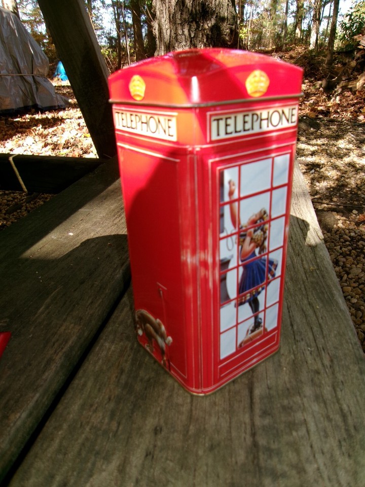 Red English 6" Metal Telephone Booth Coin Bank + Tin Bank with 3 ...