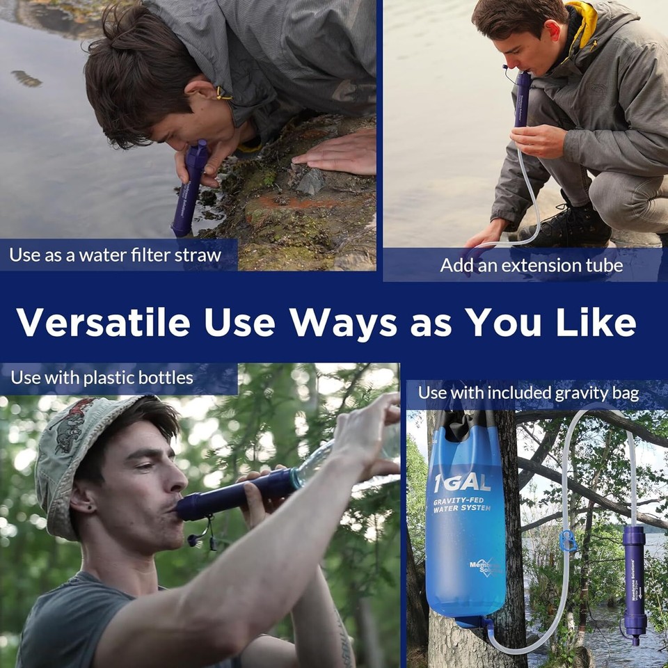 Gravity Water Filter Straw with One-Gallon Gravity-Fed Bag,for Camping ...