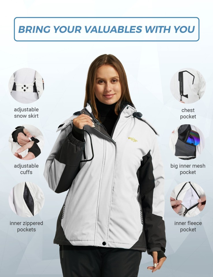 Wantdo Women's Waterproof Ski Jacket Windproof Rain Jacket Winter Warm ...