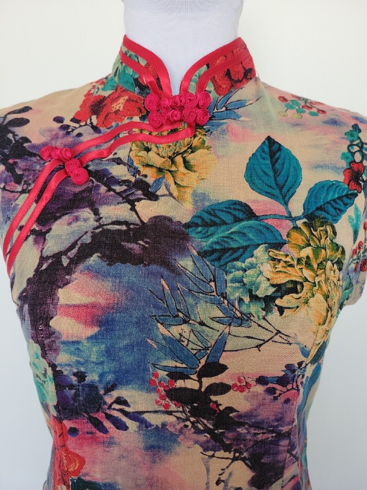 Floral Dress Women's Size S Chinese Asian Art To Wear Rayon Short ...