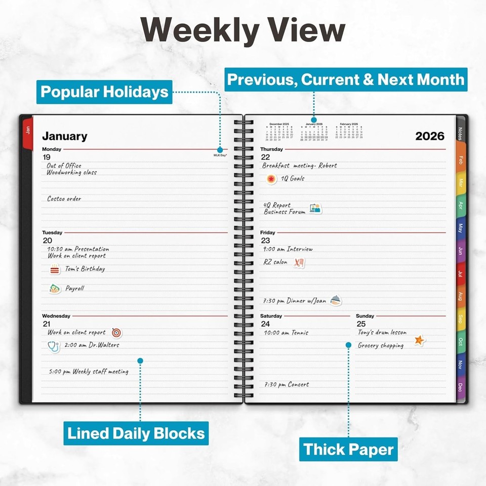 2026 Planner Book 8.5x11, Weekly Monthly Calendar, Jan to Dec, Large ...