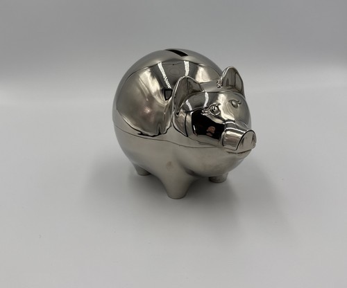 Silver Plated Metal Coin Pig Piggy Bank | eBay