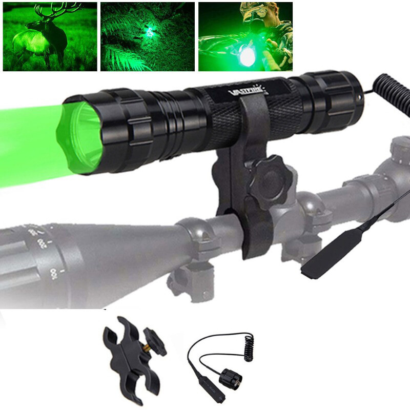 Hunting Green Light LED Flashlight Torch 500Yards 20mm Rail/Scope Mount ...