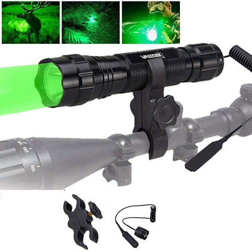 Hunting Green Light LED Flashlight Torch 500Yards 20mm Rail/Scope Mount ...