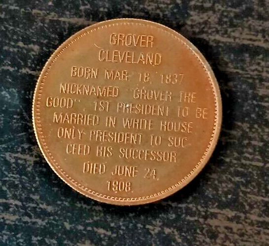 GROVER CLEVELAND US President Token Coin Bronze Medal With Reeded EGED ...
