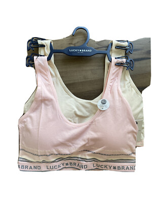 LUCKY BRAND SEAMLESS COMFORT BRA WOMEN’S SIZE MEDIUM PINK/BEIGE 2-PCS ...