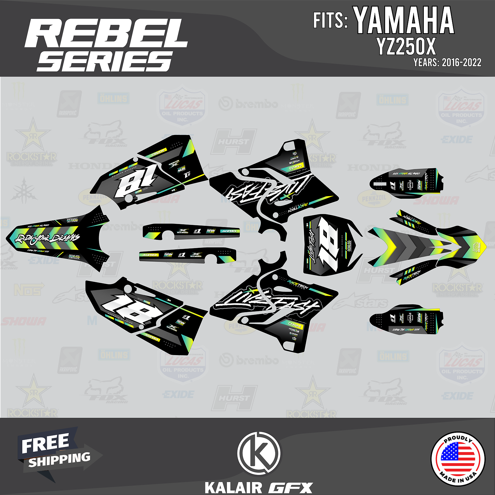 Graphics Kit for Yamaha YZ250X (2016-2022) Rebel-Teal | eBay
