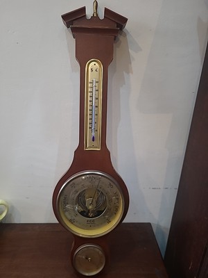 Vintage FCC Precision Brown Wood & Brass Thermometer Barometer ...