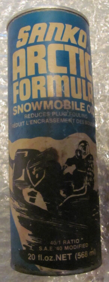RARE BLUE VINTAGE RACE SANKO SNOWMOBILE OIL NOS METAL CAN TIN FULL ...