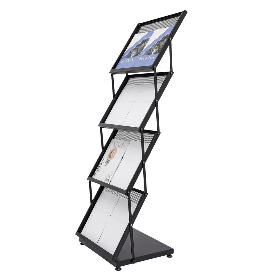 Modern Black 4 Level Brochure Display Rack Foldable Magazine Rack ...