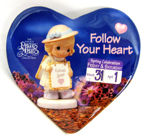 ENESCO Pin Back Button Precious Moments Figurine FOLLOW YOUR HEART ...