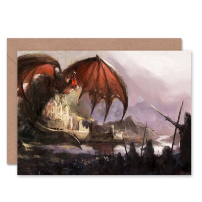 Fantasy Dragon Castle Army Battle Blank Greeting Card With Envelope ...
