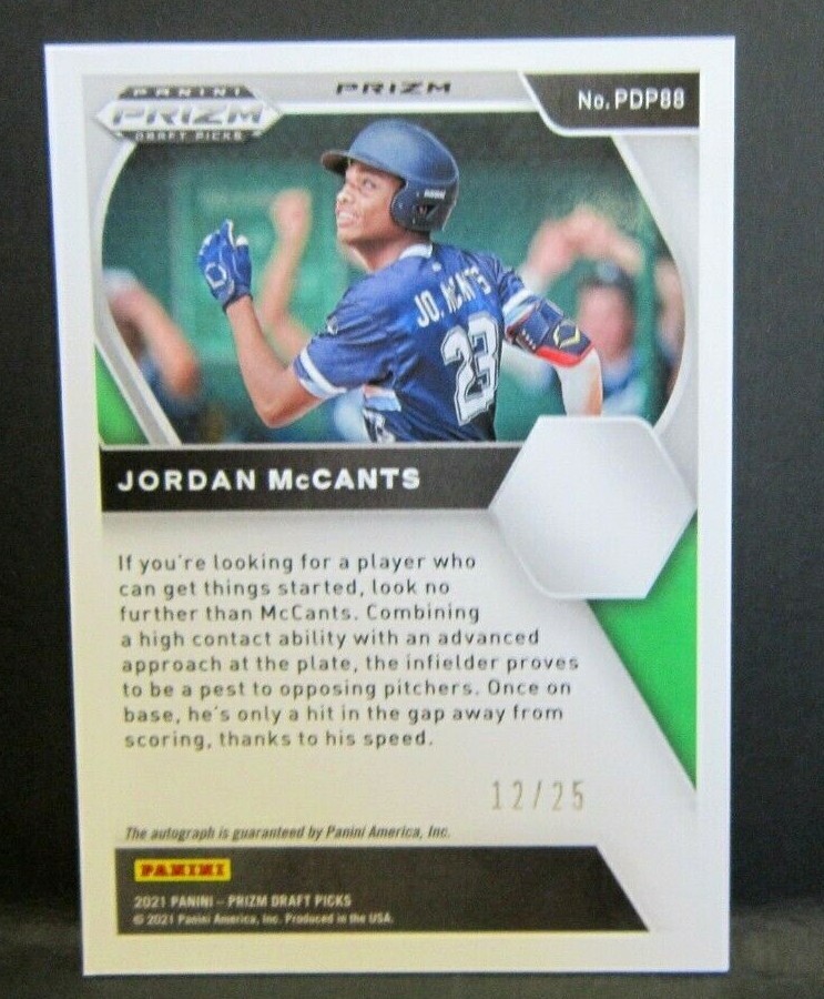 Jordan McCants 2021 Panini Prizm Orange Zebra Prizm Rookie Auto/25 ...