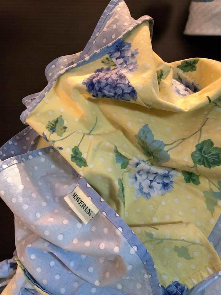 WAVERLY Blossom Hill Hydrangea Blue Flowers yellow dots valance USA 76 ...